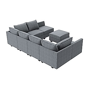 HONBAY Reversible Sectional Modular Sofa Couch with Ottoman U Shaped Sectional Sleeper Sofa with Storage Oversized Sectional Sofa with Wide Chaise for Living Room, Bluish Grey