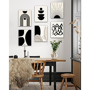𝗗𝗿𝘀𝗼𝘂𝗺 Abstract Boho Wall Art Minimalist Geometric 𝗙𝗿𝗮𝗺𝗲𝗱 Wall Decor Boho Room Decor Black Brown Beige Line Art Canvas Painting Mid Century Modern Prints Bohemian Posters for Living Room Bedroom