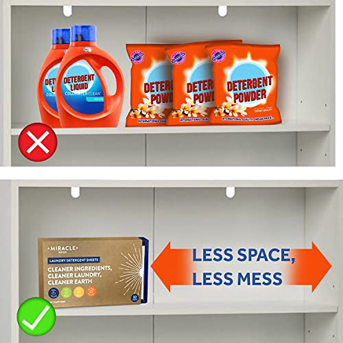 Miracle Made Liquidless Laundry Detergent Sheets - 32 Sheets (64 Loads) - Plant Fresh Scent, Plastic-Free Biodegradable Travel Eco-Strips - Dye, Bleach & Paraben Free - Eco Friendly Travel Detergent