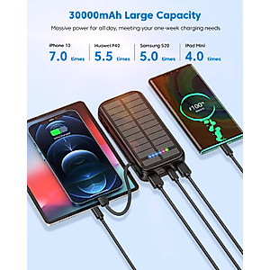 Portable Charger with Built in Cable Power Bank 30000mAh Fast Charging PD 20W Battery Pack 5 Output und 4 Input Backup Charger Travel for iPhone Android Samsung etc-Black