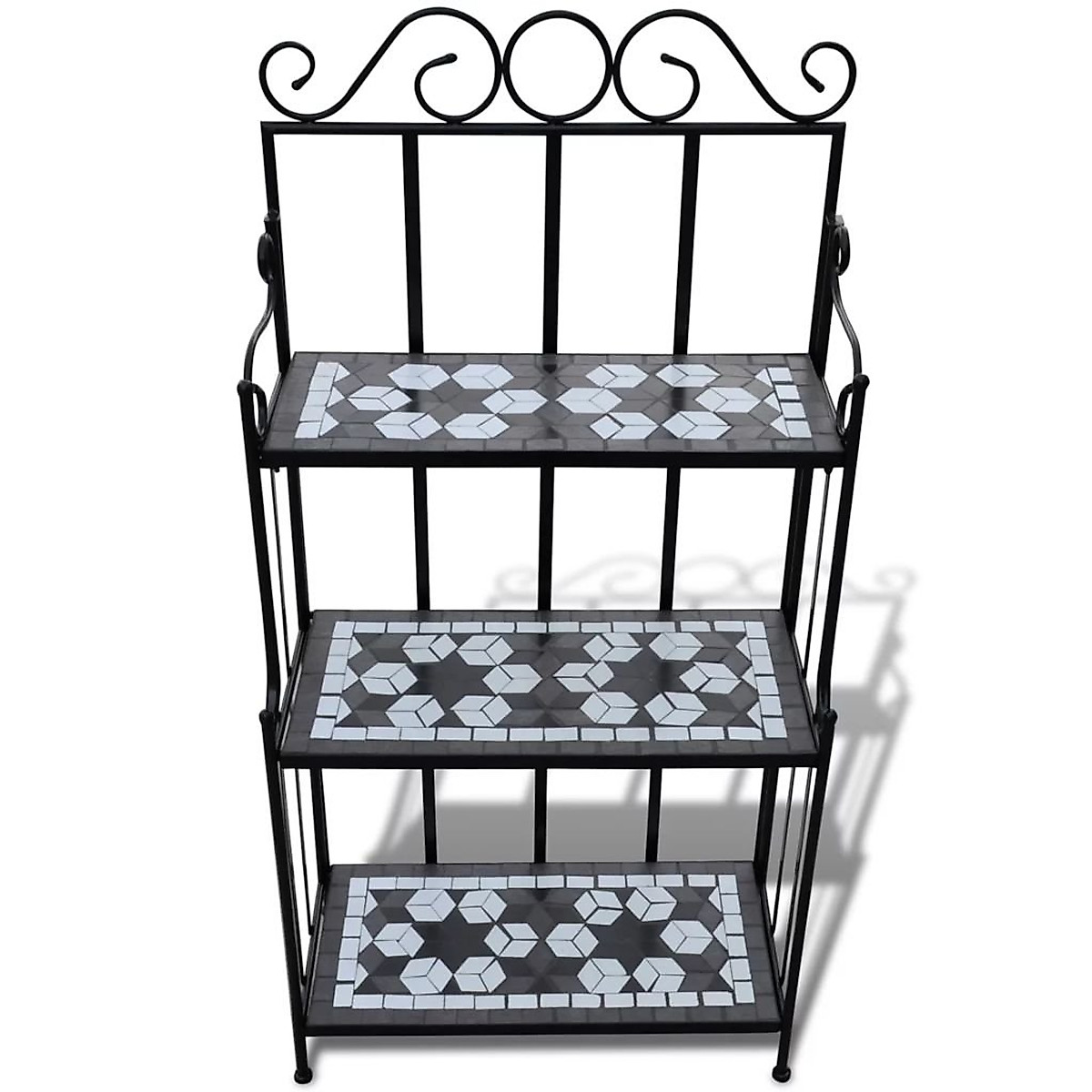 shubiao Plant Stand Display Black White mosaics Table, Patio Table Decor, mosaics Table Outdoor, mosaics Plant Stand Pattern