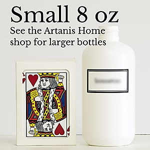 Artanis Home Silkscreened Empty Small HDPE Plastic Shower Bottle Set for Shampoo, Conditioner, and Body Wash, 8 oz 3-Pack, White (Black Pumps)