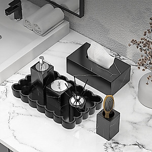 GENMOUS 12" Decorative Bathroom Vanity Tray Set for Modern Bathroom Countertop, Wood Toilet Tank Tray Topper for Guest Bathroom Decor, Black Round Counter Tray for Perfume Jewelry Dresser Home Storage