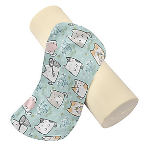 Vnurnrn Kawaii Cute Cat Neck Support Pillow Round Neck Roll Bolster Cylinder Pillow Cervical Pillows Travel Pillow for Leg Knee Back Head Support for Camp Work Women Men Traveling