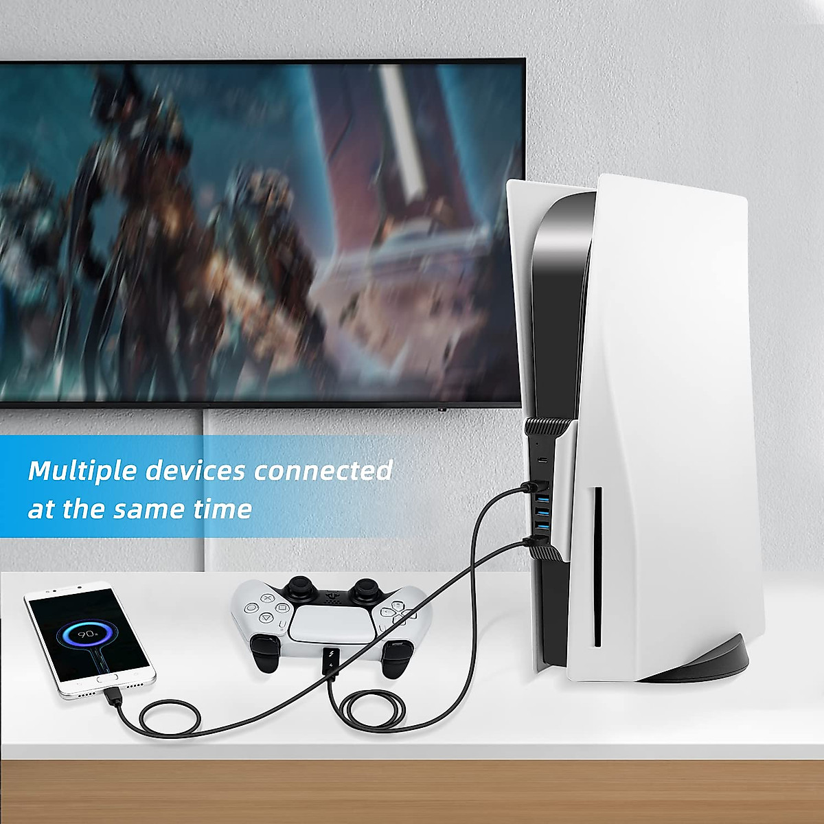 Wigearss 5 in 1 USB Hub for PS5, USB High-Speed Expansion Hub Charger USB Extender Compatible with PS5 Console - Black (Not for PS5 Slim)