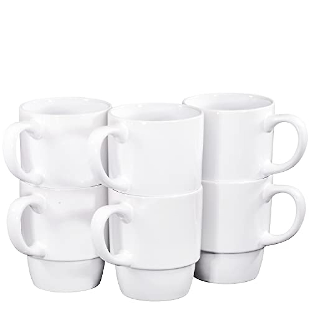 Bruntmor 18 Oz Plain Stacking Coffee Mug Set of 6, Cute 18 Ounce Porcelain Mugcup Set In White, Best Coffee Mug For Your Christmas, Birthday Gift, or DIY Decoration