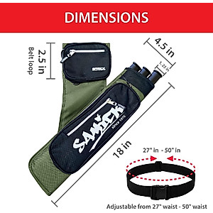 SAMICK SPORTS Archery Arrow Quiver - Adjustable Waist Hanged Quiver with 3 Removable Tubes & Pockets for Archery Arrows Case & Equipment - Ideal for Hunting & Target Practice - Right Handed Only