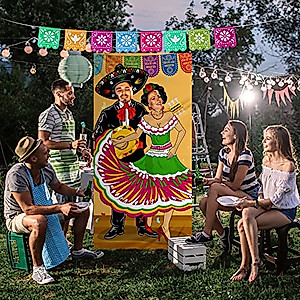 Fiesta Couple Photo Door Banner Set - 6 x 3.3ft Cinco de Mayo Fiesta Couple Photo Door Banner and 22ft Fiesta Bavarian Flag Pennant Banner for Mexican Theme Fiesta, Party or Festivals Decoration (Fiesta Couple)
