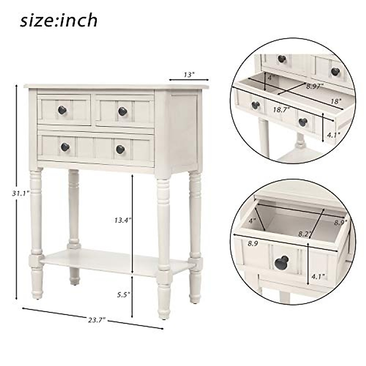 Goohome Narrow Rustic Entryway Console Table,Slim Sofa Table with 4 Drawers and Bottom Shelf for Storage, Large Storage Space for Living Room Hallway Bedroom