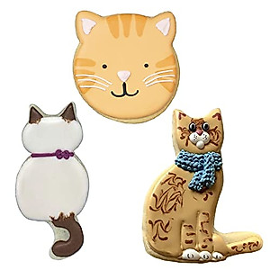 Cat Cookie Cutters 3-Pc. Set Made in USA by Ann Clark, Cat Face, Sitting Cat, Curled Cat
