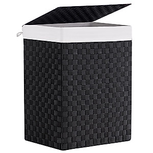 Fiona's magic 80L Large Laundry Hamper with Lid, Collapsible Laundry Basket with Rope Handles, Dirty Clothes Hamper for Bedroom, Living Room, Clothes Storage Basket 16.5"L×12.2"W×24"H, Black