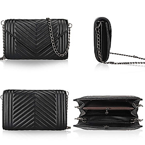 Small Leather Crossbody Bag for Women Clutch Purse Womens Handbag Black Crossbody Purse Designer Shoulder Bag wiht Chain Strap Quilted Cross Body Bags Phone Purses