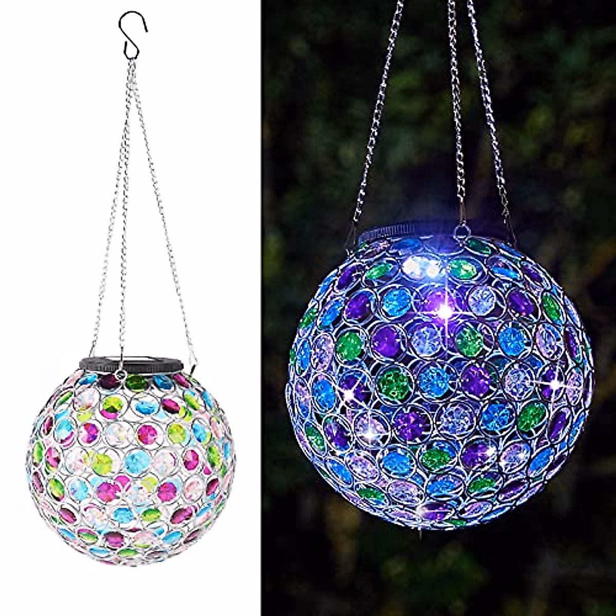 Solar Lantern Hanging Outdoor Christmas Decorative, Dual LEDs Color ...