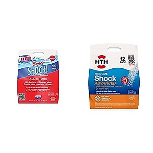 HTH 52026 Super Shock Treatment Swimming Pool Chlorine Cleaner, 1 lb (Pack of 12) & Pool Care Shock Advanced, Swimming Pool Chemical Prevents Bacteria & Algae, Cal Hypo Formula, 1 lb (Pack of 12)