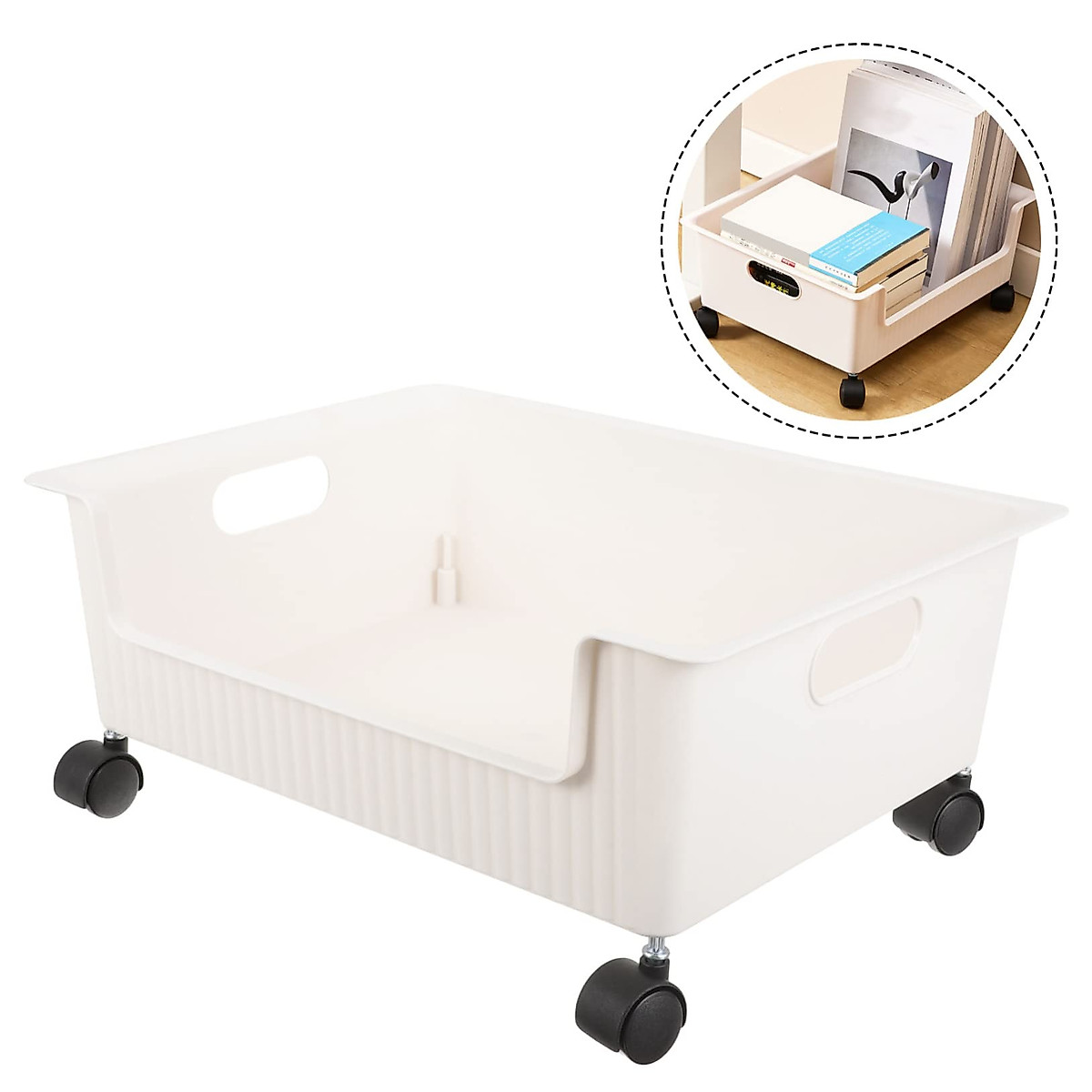 LIFKOME Storage Box with Pulleys Plastic Storage Containers for Clothes Kids Storage Organizer Bins Office Storage Boxes Under Desk Cart Mobile Bookshelf Desk Book Shelves Wheel