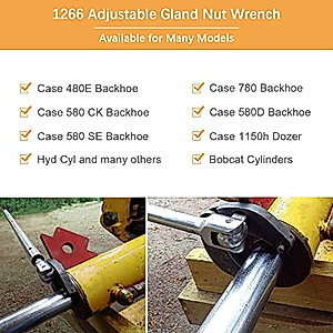 1266 Adjustable Gland Nut Wrench for Hydraulic Cylinders on Most Farm and Construction Equipment, Case 480E/580/580D/580 SE/580 ck/180 Backhoe, Case 1150h dozer, Bobcat cylinders, Hyd Cyl and etc.