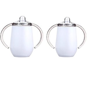 10 oz BPA Free Sippy Tumble Double Wall Vacuum Insulated 304 Stainless Steel Children Baby Sippy Cup Mug Tumbler for Water and Milk Bottle with Handle - Won’t Break (Whitte 2 Pack)