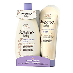 Aveeno Baby Calming Comfort Bath & Lotion Set, Night time Baby Skin Care Products with Natural Oat Extract, Lavender & Vanilla Scents, Paraben-Free, 2 Items