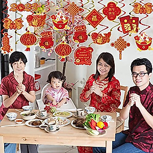 48 PCS Chinese New Year Decorations Hanging Swirls - Chinese New Year Party Hanging Decor - 2023 Festival of Rabbit Year Spring Festivals Supplies, Chinese New Party Decorations