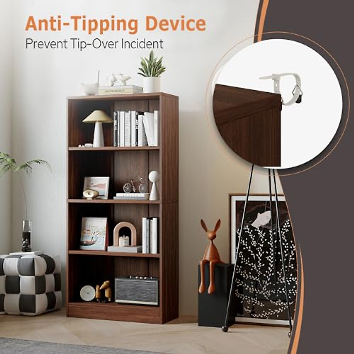 DIFY 4-Shelf Bookshelf, Wood Display Storage Shelves 54.5" Tall Bookcase Open Bookshelf for Home Office, Living Room and Bedroom, Walnut