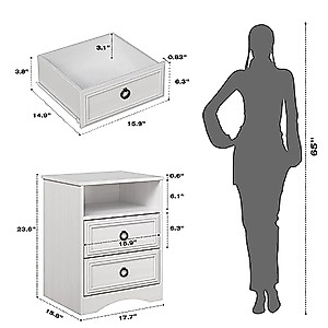 HolliWill Nightstand Set of 2, Night Stand with Drawers, Accent Bed Side Table and End Table with Open Storage for Bedroom, Living Room, White