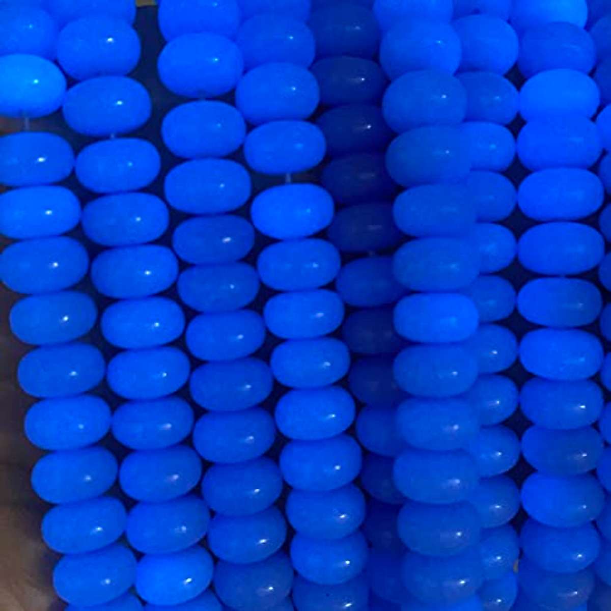 [ABCgems] Glow in Dark Mexican Blue Aragonite AKA Cave Calcite (Extremely Rare- Exquisite Color) 8mm Smooth Rondelle Beads for Beading & Jewelry Making