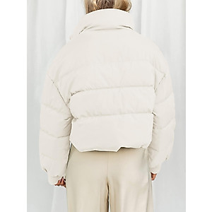 MEROKEETY Women's Winter Cropped Puffer Jacket Long Sleeve Oversized Stand Collar Zip-Up Short Coat