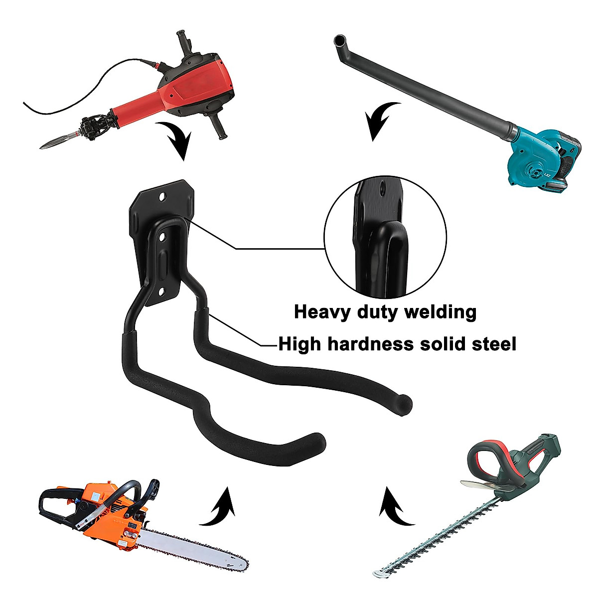 Mayouko 2PCS Garden Power Tool Hanger, Garage Wall Mount Hooks, Weedeater Rack, String Trimmer Hanger, Weedeater Hanger, Utility Hooks for Garage Tool Organizers and Storage, 2 Packs