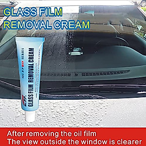 LONGLUAN Car Glass Oil Film Cleaner - Glass Film Removal Cream - Car Glass Oil Film Cleaner Safety and Long-term Protection - Glass Stripper Water Spot Remover with Sponge and Towel (3)