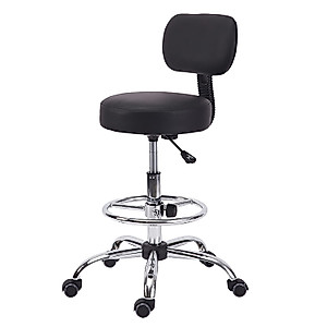 KLASIKA Drafting Swivel Chair with Back Support and Adjustable Footrest Rolling Stool, Multi-Purpose Office Desk Chair for Bar Kitchen Shop, Black
