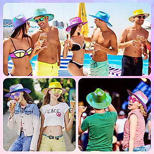 Coume 23 Pcs Cowboy Light up Hat Bulk Flashing Holographic Cowgirl Hats with Heart Sunglasses for Women Costume Accessories(Vivid Color, Novel Style)