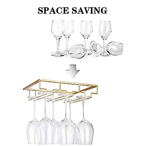 Wine Glass Rack - Under Cabinet Stemware Wine Glass Holder Glasses Storage Hanger Metal Organizer for Bar Kitchen Gold