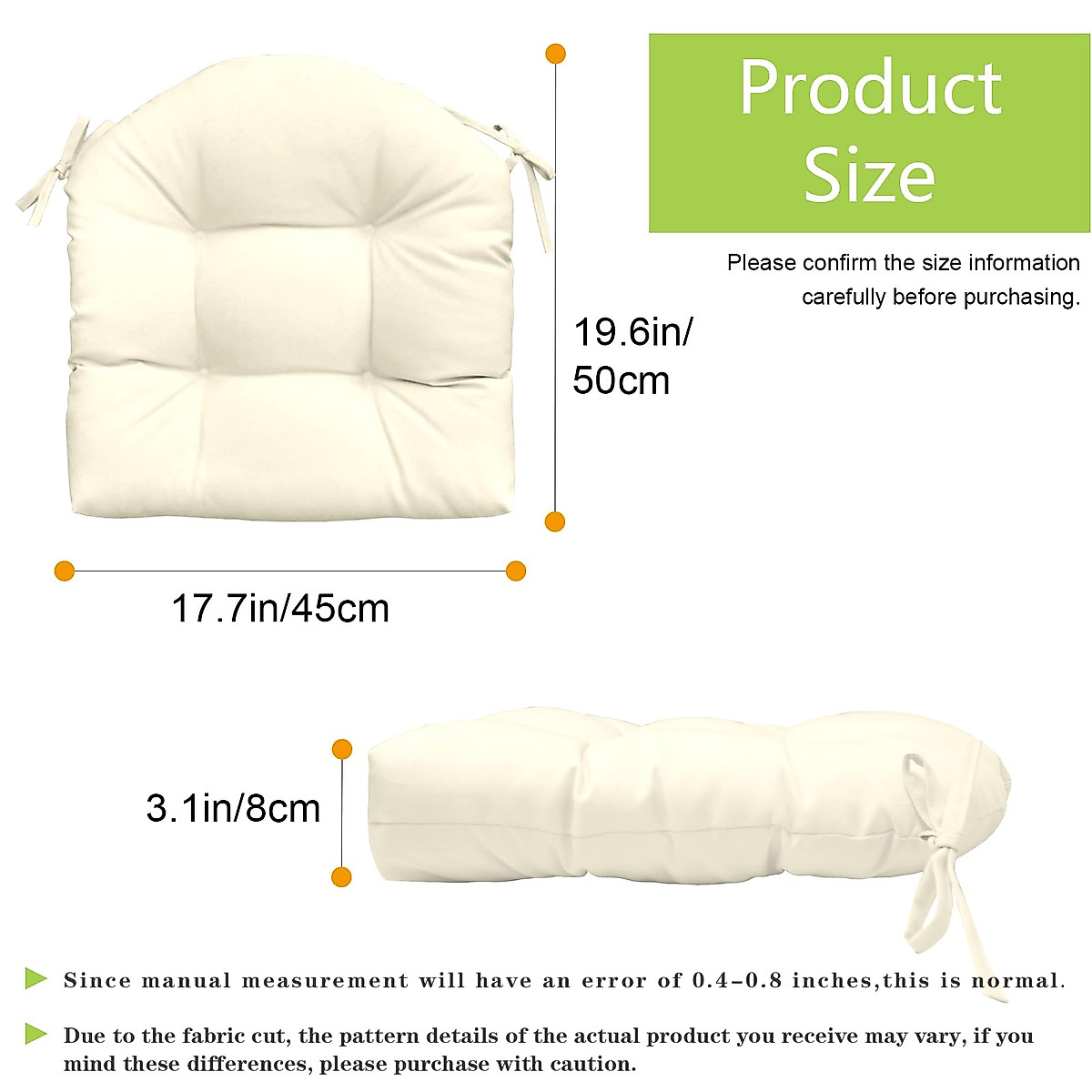 Indoor/Outdoor Chairpad with Ties, Patio Furniture Chair Cushions, Outdoor Rocking Chair Cushions, Outdoor Seat Cushions (Beige, 19 * 19)