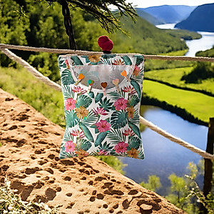 IcosaMro Clothespin Bags Set of 2 Hanging Outdoor Laundry Clothes Pin Holder Waterproof Clothes Pin Hanging Bag Clothespin Storage Organizer with Large Opening, Tropical Leaf Pattern 15x11 Inches