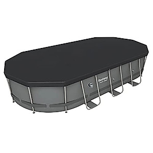 Bestway Power Steel 18' x 9' x 48" Oval Metal Frame Above Ground Outdoor Swimming Pool Set with 1500 GPH Filter Pump, Ladder, and Pool Cover