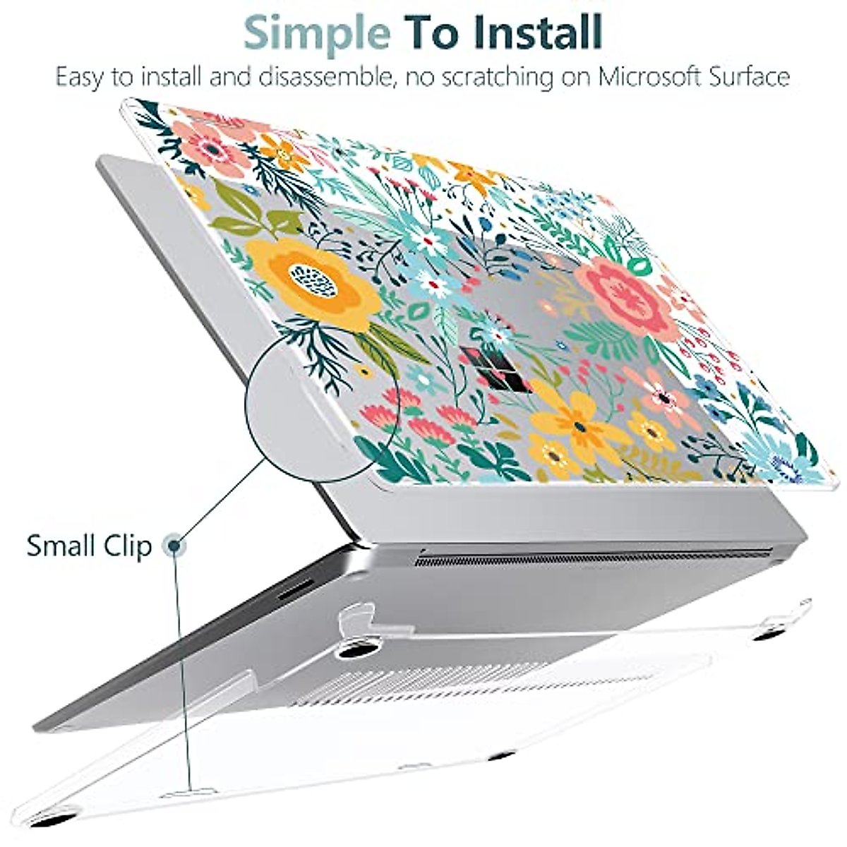 TWOLSKOO Case for 13.5" Microsoft Surface Laptop 5/4/3 with Metal Palm Rest Model 1951/1868, Plastic Hard Shell Case with Screen Protector + Keyboard Cover + Dust Plug, Abstract Flower