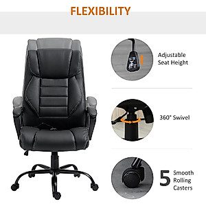 Vinsetto Ergonomic Massage Office Chair, High Back Executive Desk Chair with 6-Point Vibration, Adjustable Height, Swivel Seat and Rocking Function, Black