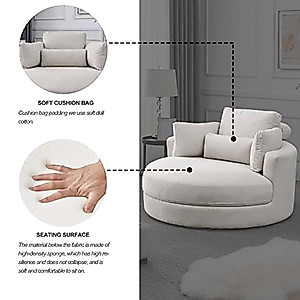 FULife Oversized Swivel Accent Barrel Chair with Storage Ottoman+4 Pillows,Comfy Upholstered 360 Recliner Sofa Club Chaise Leisure Round Loveseat Lounge Armchair for Living Room/Hotel/Nursery