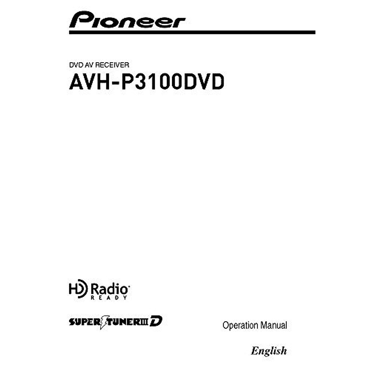 Instruction Manual for Pioneer AVH-P3100DVD AV Receiver Owners Instruction Manual Reprint