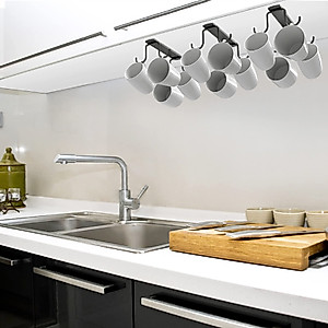 3PCS Mug Hooks Under Cabinet,Coffee Cups Holder with 12 Mug Hooks,Metal Mugs Hooks Under Shelf for Mugs,Coffee Cups and Kitchen Utensils (Silver)