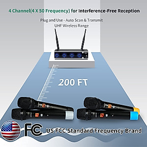 ZERFUN Pro Wireless Microphone System 4 Channel, UHF Metal Cordless Handheld Mics for Church Karaoke Singing, 4x50 Adjustable Frequency(G8 Battery 4 Handheld)