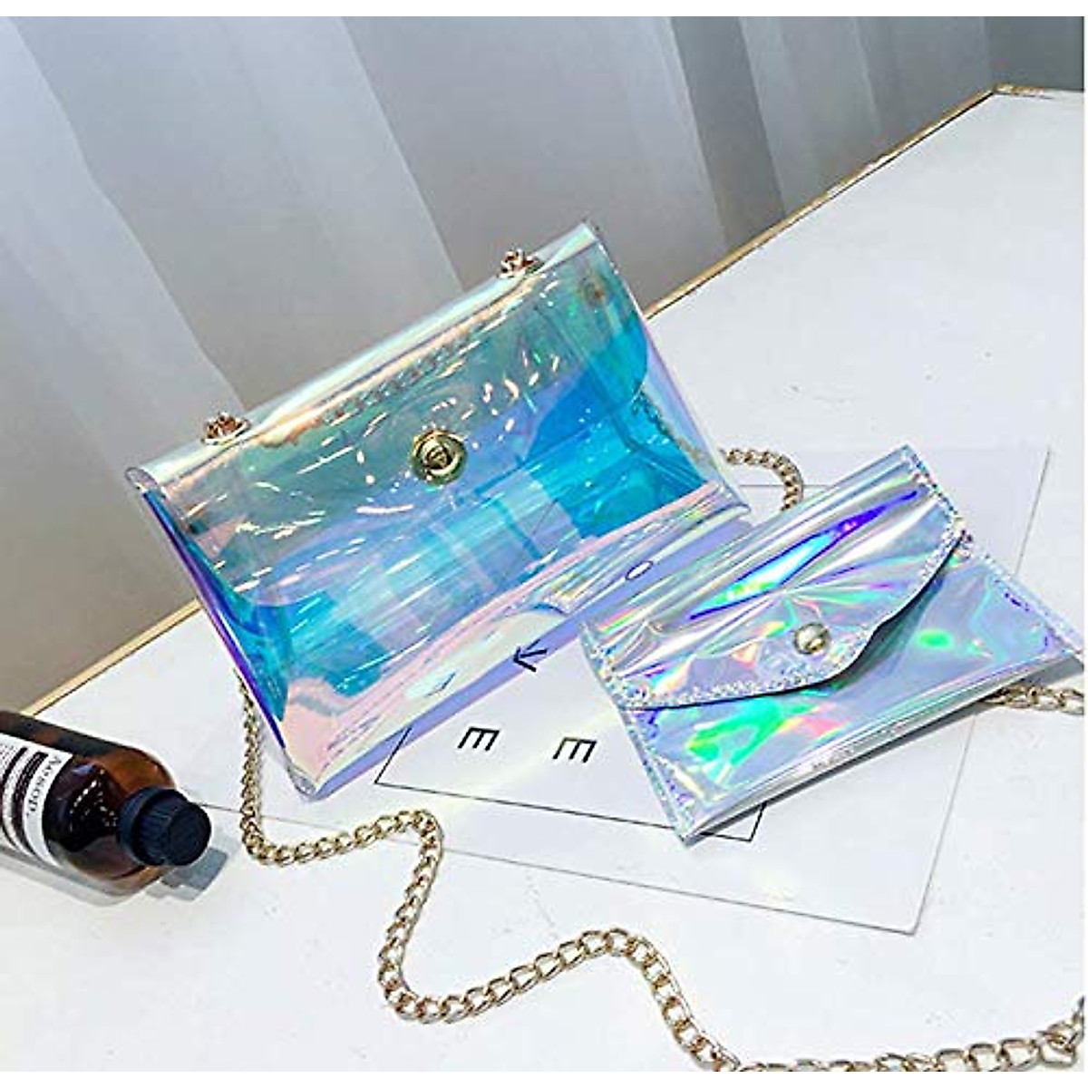 Women's PVC Holographic Cross Body Purse Shoulder Bag Clear Bag with Small Interior Bag