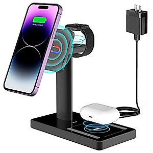 3 in1 Magnetic Wireless Charger Stand,2022 Upgraded Aluminum Alloy 20W Fast Wireless Charging Station Compatible with Magsafe Charger for iPhone 14/13/12 Pro/Pro Max/Mini/iWatch Series/AirPods Pro/3/2