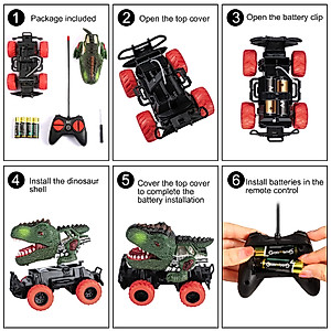 Dinosaur Toys for Kids 3-5, Remote Control Car Toy Truck, Dino Toys for 3 Year Old Boys Toddlers, Boy Toys Age 3,4,5 and Up, Toy Cars for 4 Year Old Boys, Kids Christmas Birthday Gifts