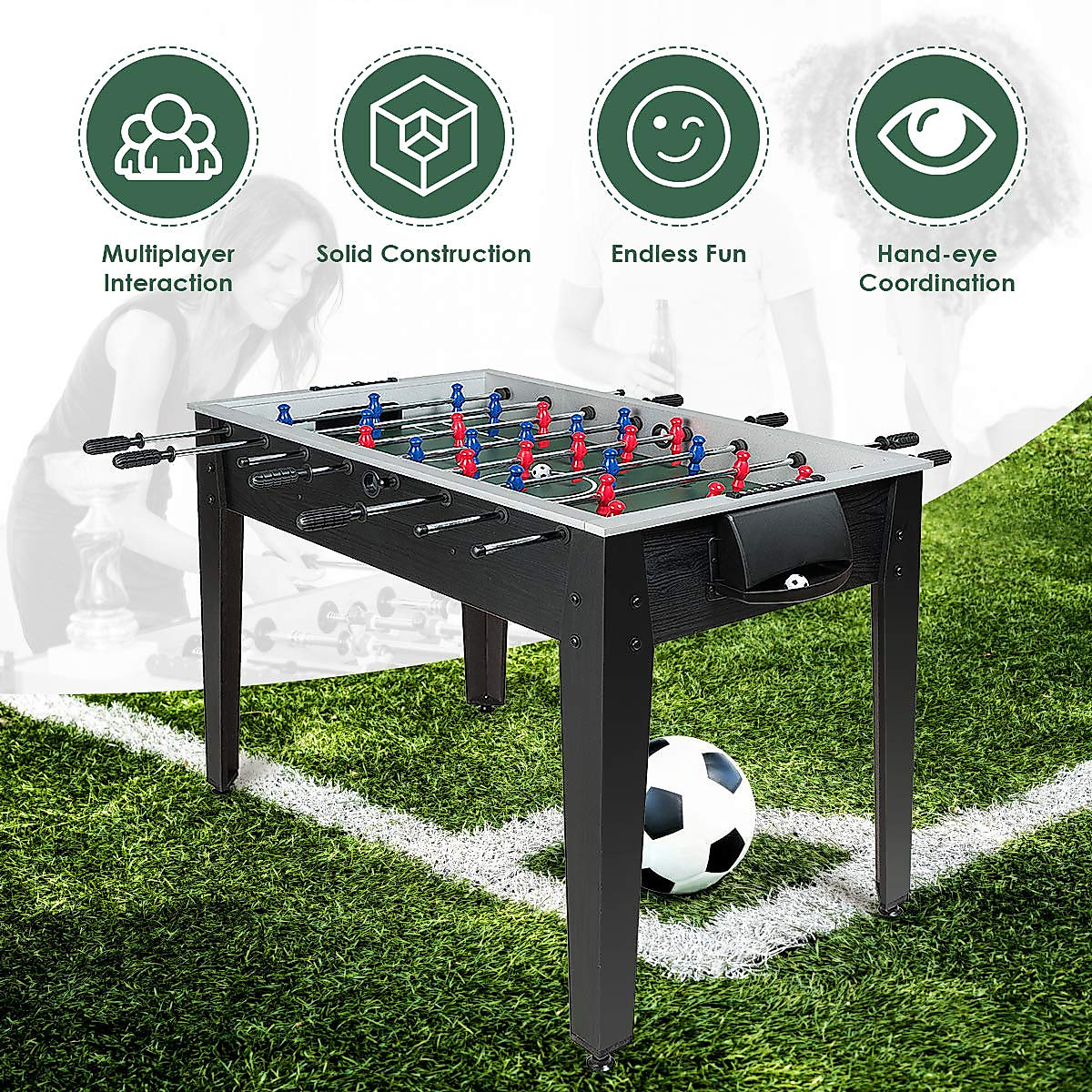 Giantex Foosball Table, Wooden Soccer Table Game w/Footballs, Suit for 4 Players, Competition Size Table Football for Kids, Adults, Football Table for Game Room, Arcades (48 inch, Black)