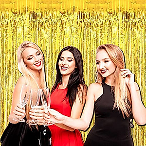 8 Pack Gold Tinsel Foil Fringe Curtain Backdrop, 3.28Ft x 8.2Ft Metallic Streamers for Photo Booth Birthday Wedding Bridal Shower Bachelorette New Year Party Thanksgiving Christmas Decorations