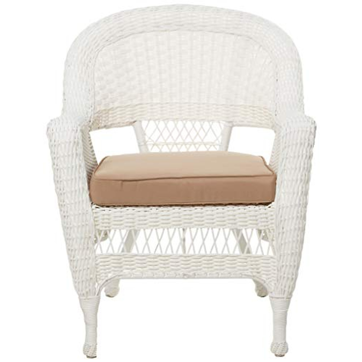 Jeco Wicker Chair with Tan Cushion, Set of 2, White/W00206-