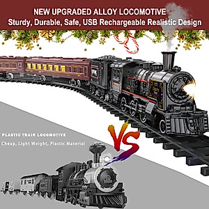 Electric Train Sets for Boys Girls Metal Alloy Christmas Trains Toys Steam Locomotive, Passenger Carriages, Tracks, Light & Sounds Rechargeable Birthday Gifts for Kids 3 4 5 6 7 8 + Years Old Red …