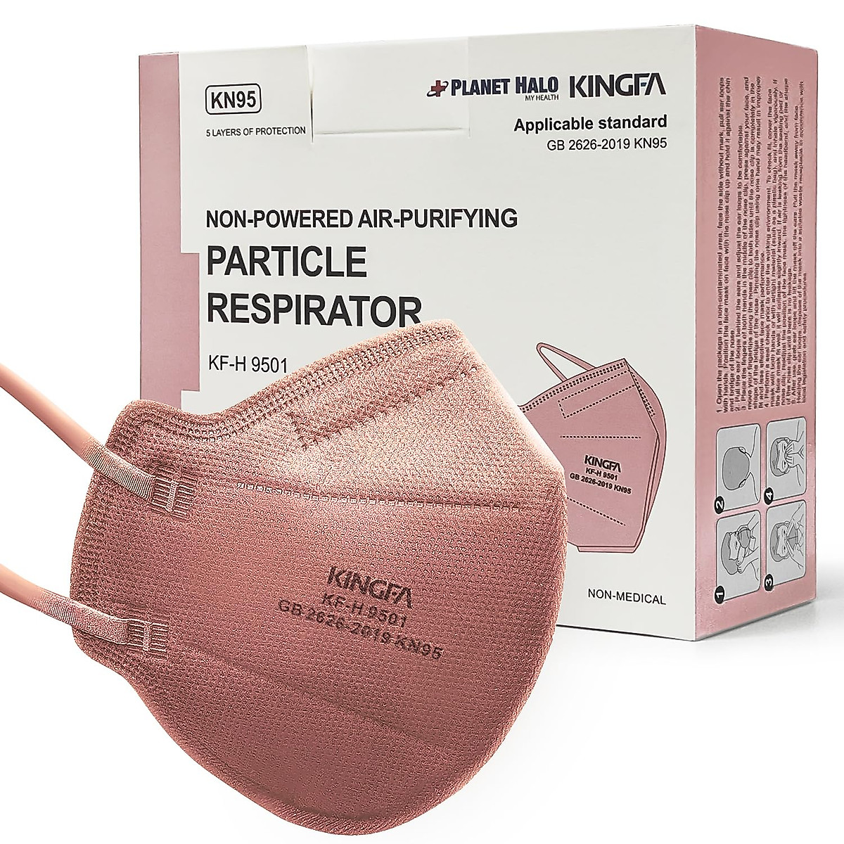 PLANET HALO Kingfa Color KN95 Mask - Pack of 10 Pink 2nd Generation - Large 5-Ply Protective Layers - Unisex Adult KN95 Face Mask GB2626-2019 New Standard