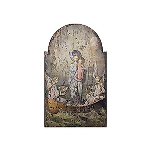 Creative Co-op DA0262 Vintage Mary & Angels Image on Decorative Wood Wall Décor , Gray